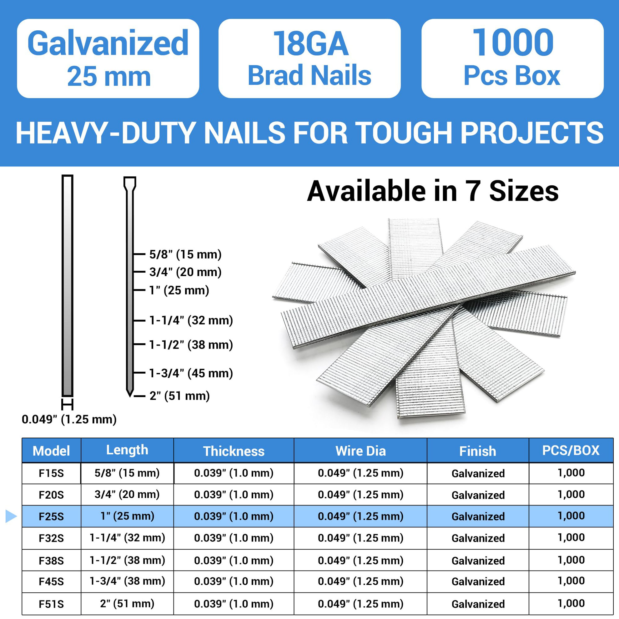 GetUSCart- meite 18 Gauge Brad Nails, 1 Inch 18GA Brad Nails Galvanized ...
