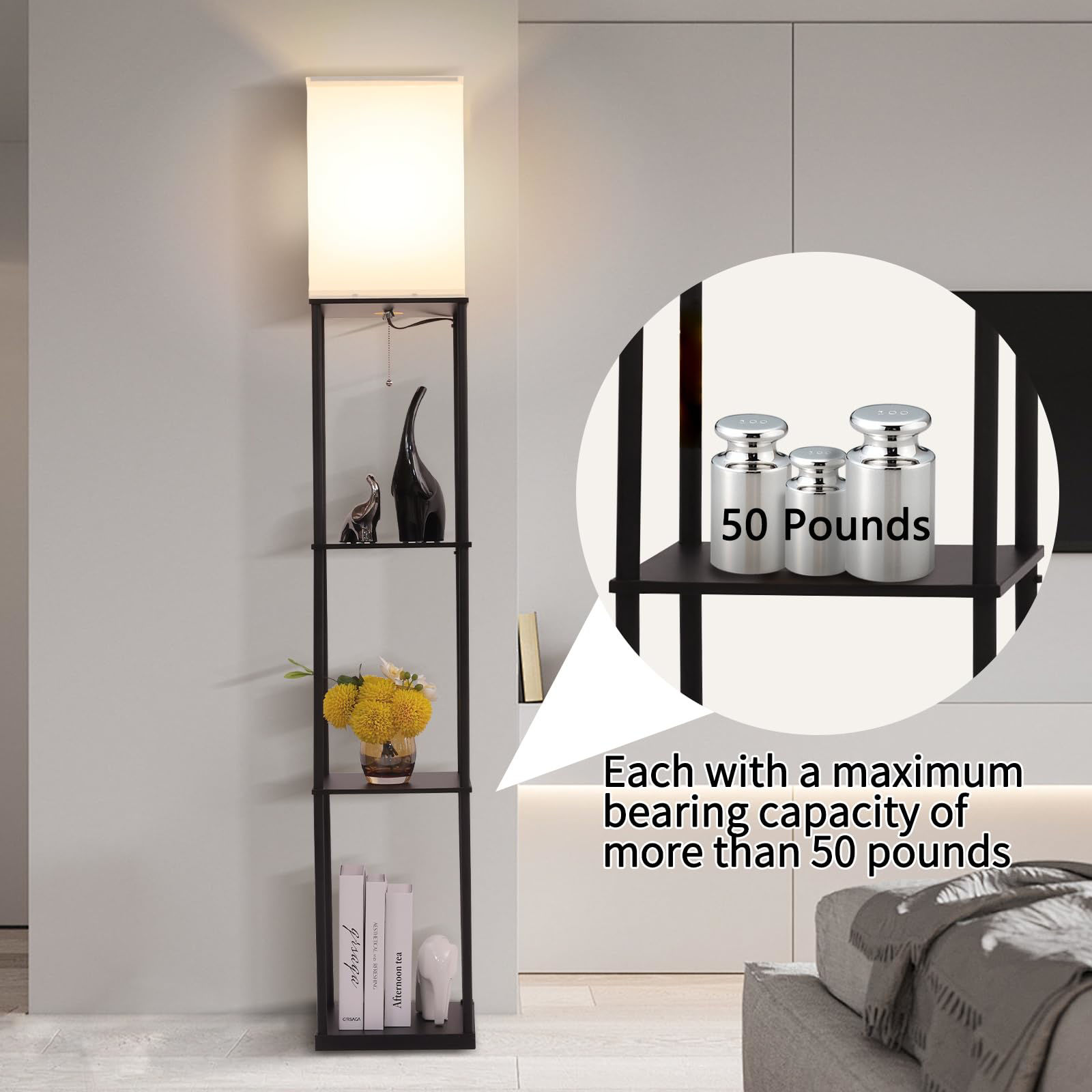 GetUSCart- Gupuzm Floor Lamp with Shelves, Modern Square Standing Lamp ...
