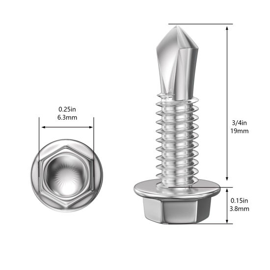 GetUSCart- Wensilon (300Pcs) #8×3/4" Hex Washer Head Self Drilling Screws, 410 Stainless Steel ...