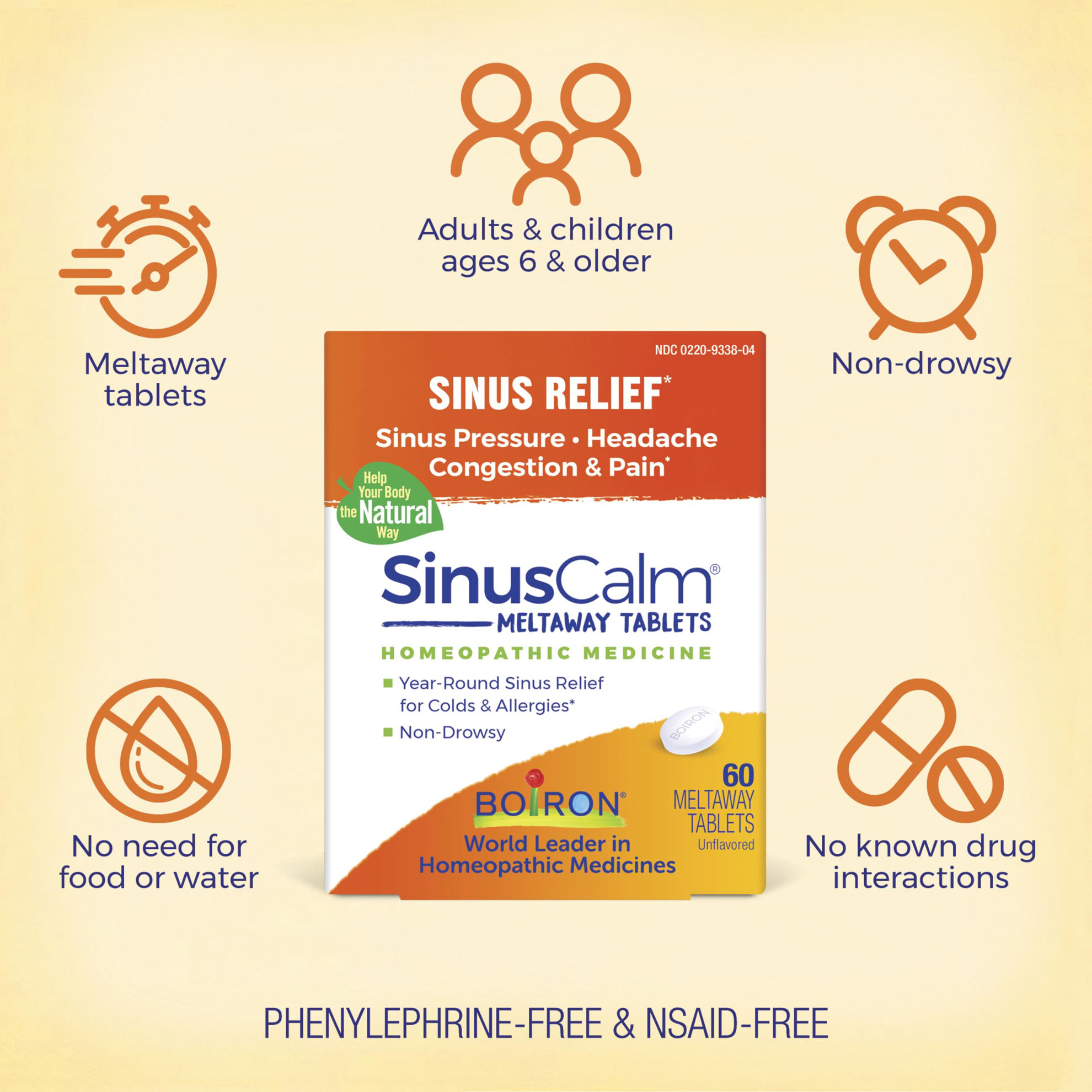 GetUSCart- Boiron SinusCalm Tablets for Sinus Pain Relief, Runny Nose ...