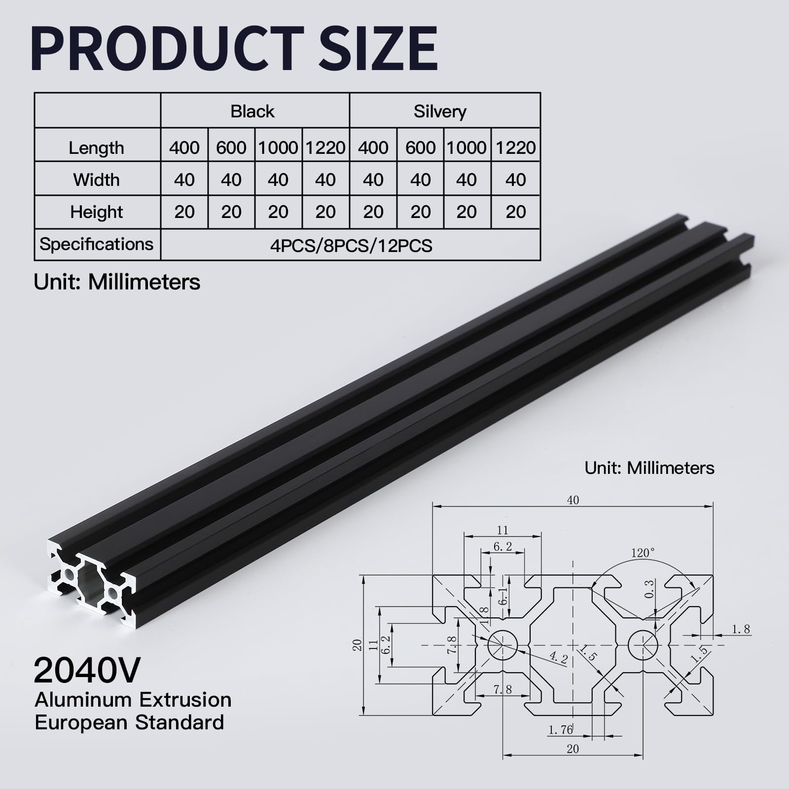 GetUSCart- 4pcs 600mm V Slot 2040 Aluminum Extrusion European Standard ...