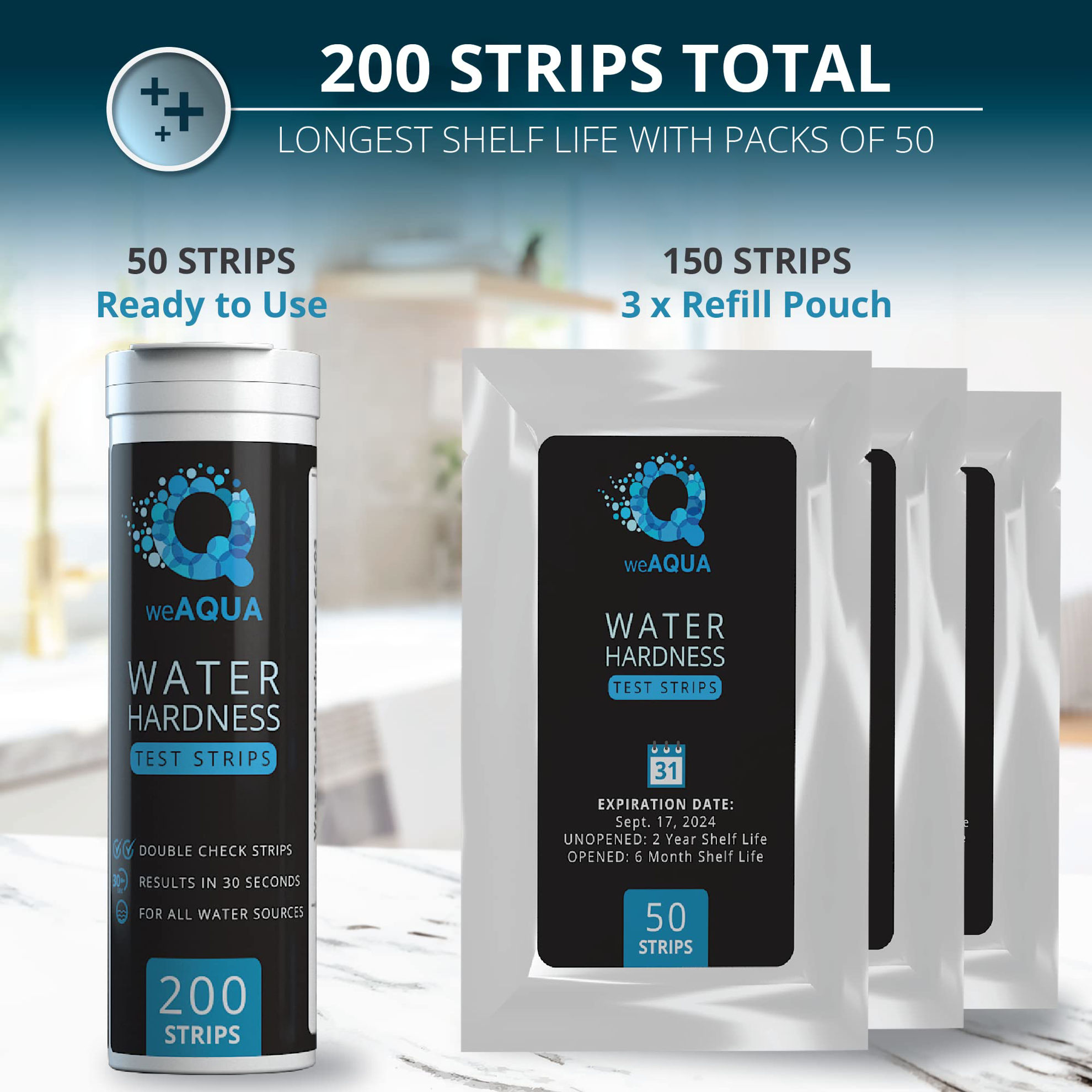 GetUSCart- WeAQUA Water Hardness Test Kit - DoubleCheck200 Strips with ...