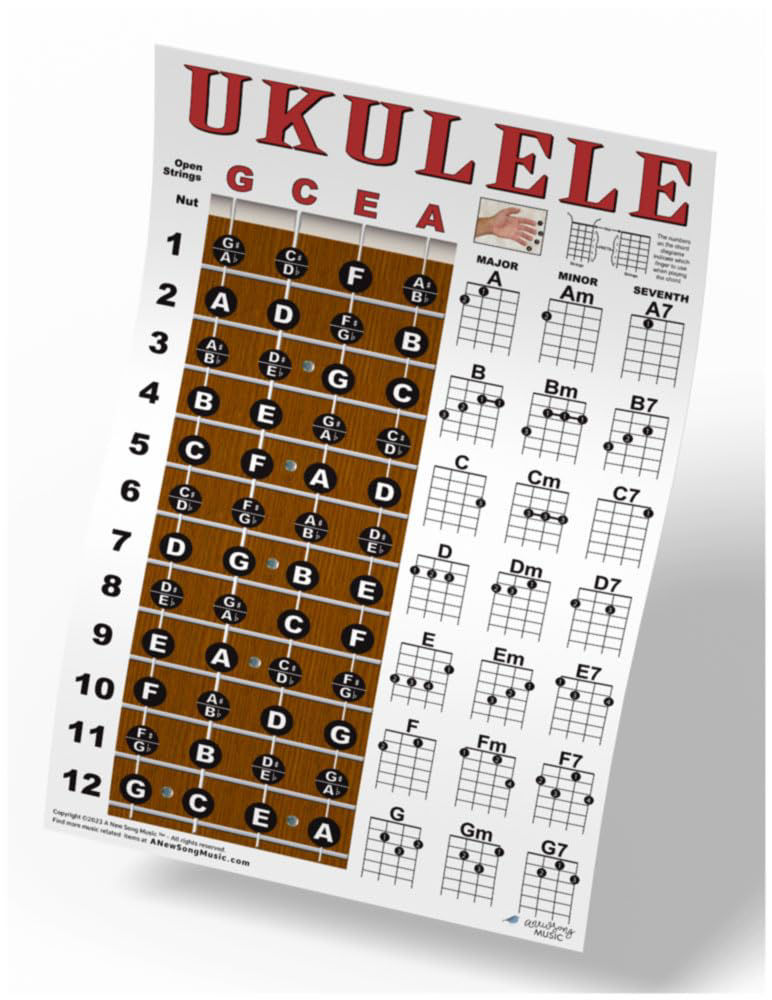 GetUSCart- Ukulele Fretboard Notes & Chord Chart Instructional Poster ...