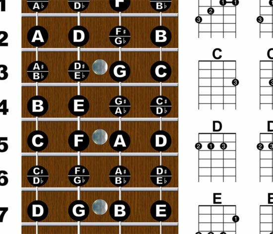 GetUSCart- Ukulele Fretboard Notes & Chord Chart Instructional Poster ...