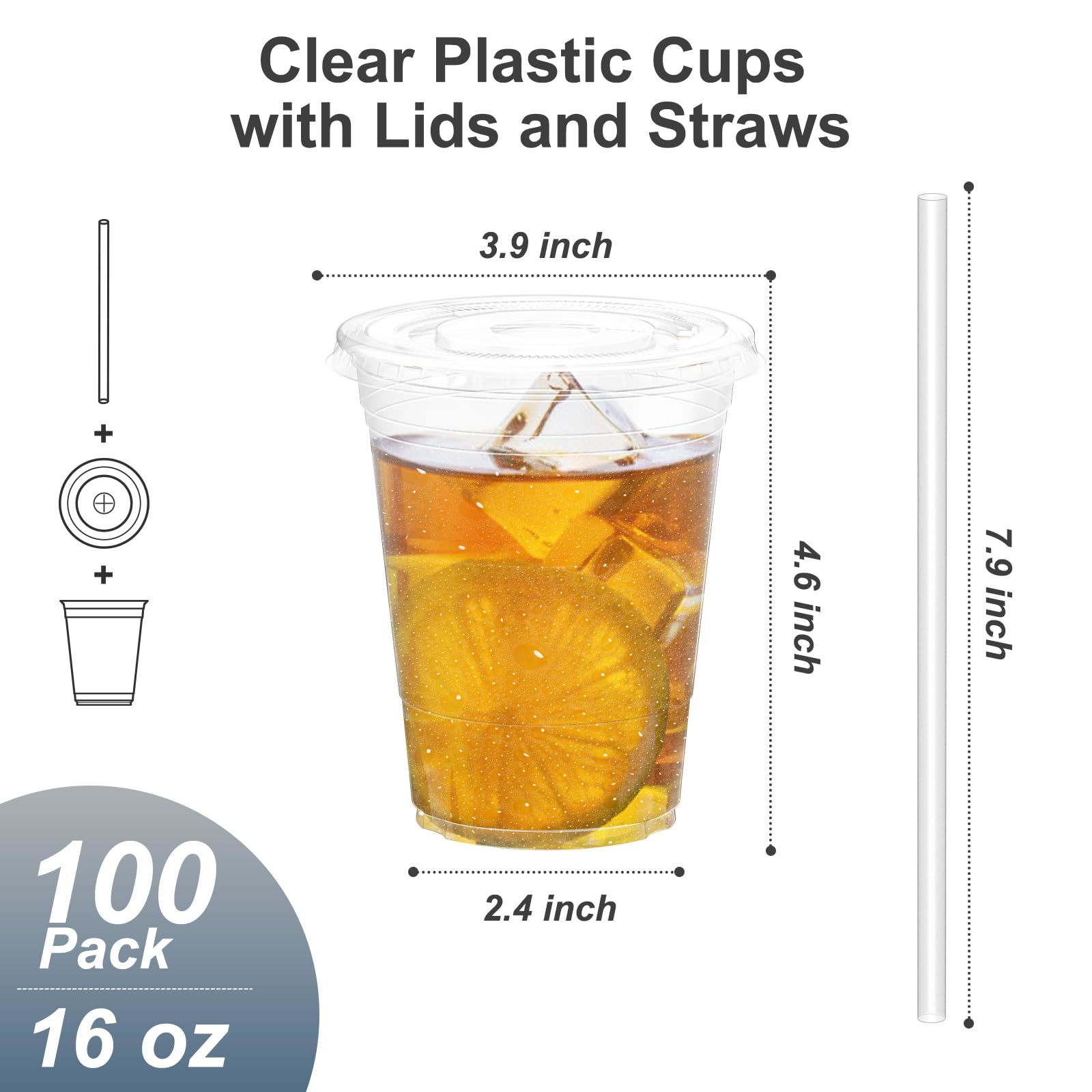 GetUSCart- Dealusy 100 Pack - 16 oz Clear Plastic Cups with Lids and ...