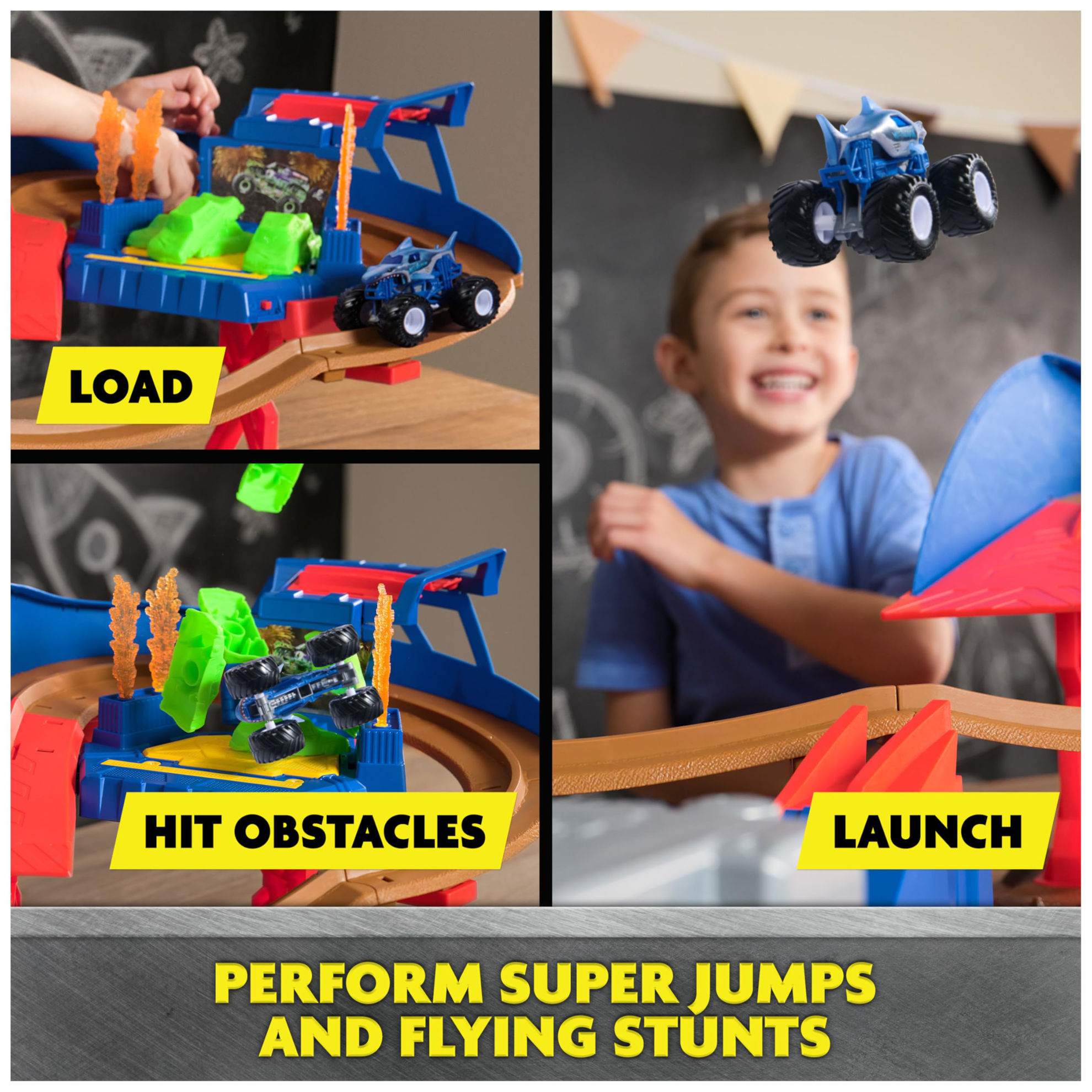 GetUSCart- Monster Jam, Supercharge Speedway Playset, Megalodon and El ...