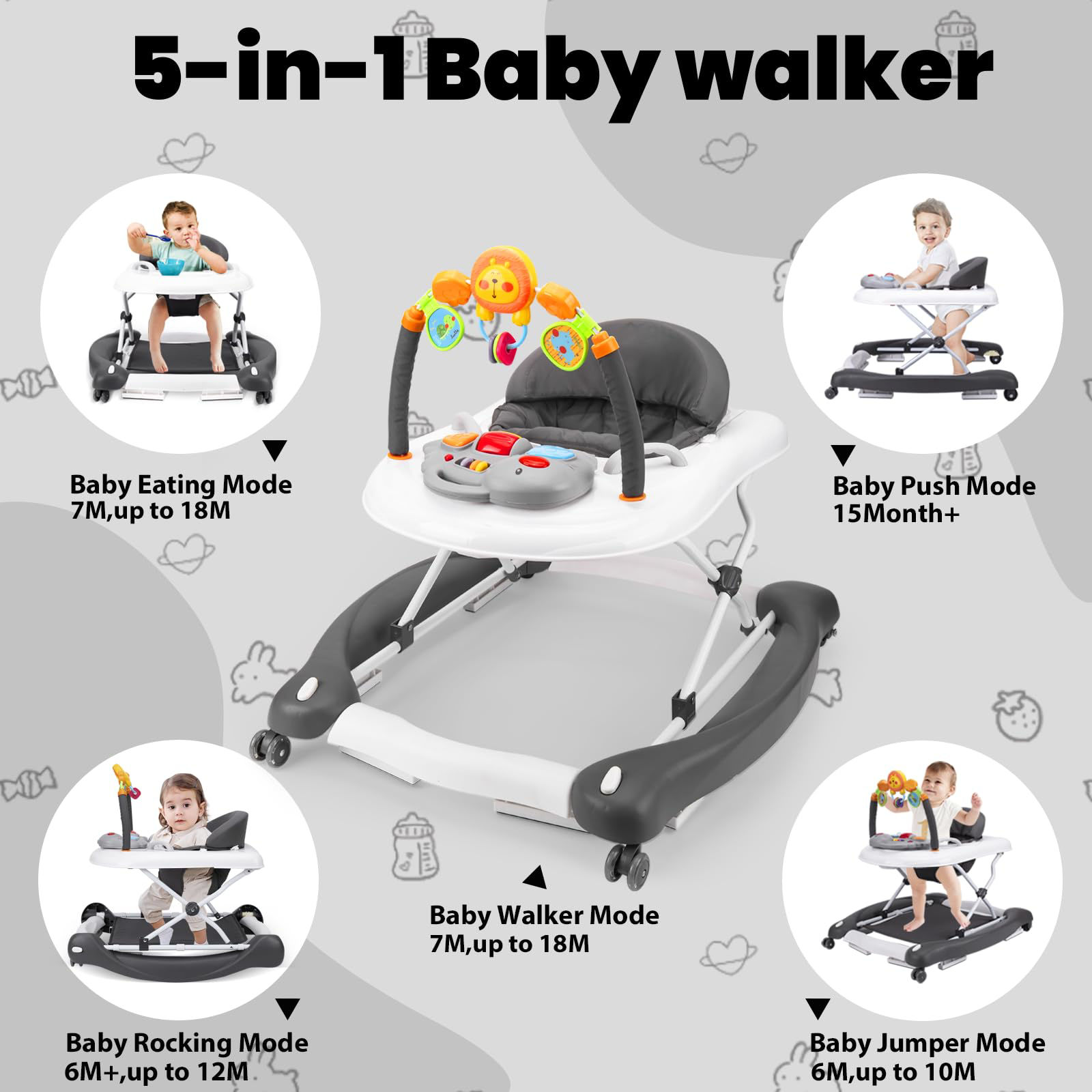GetUSCart- Boyro Baby Baby Walker, 5-in-1 Baby Walkers for Boys and ...
