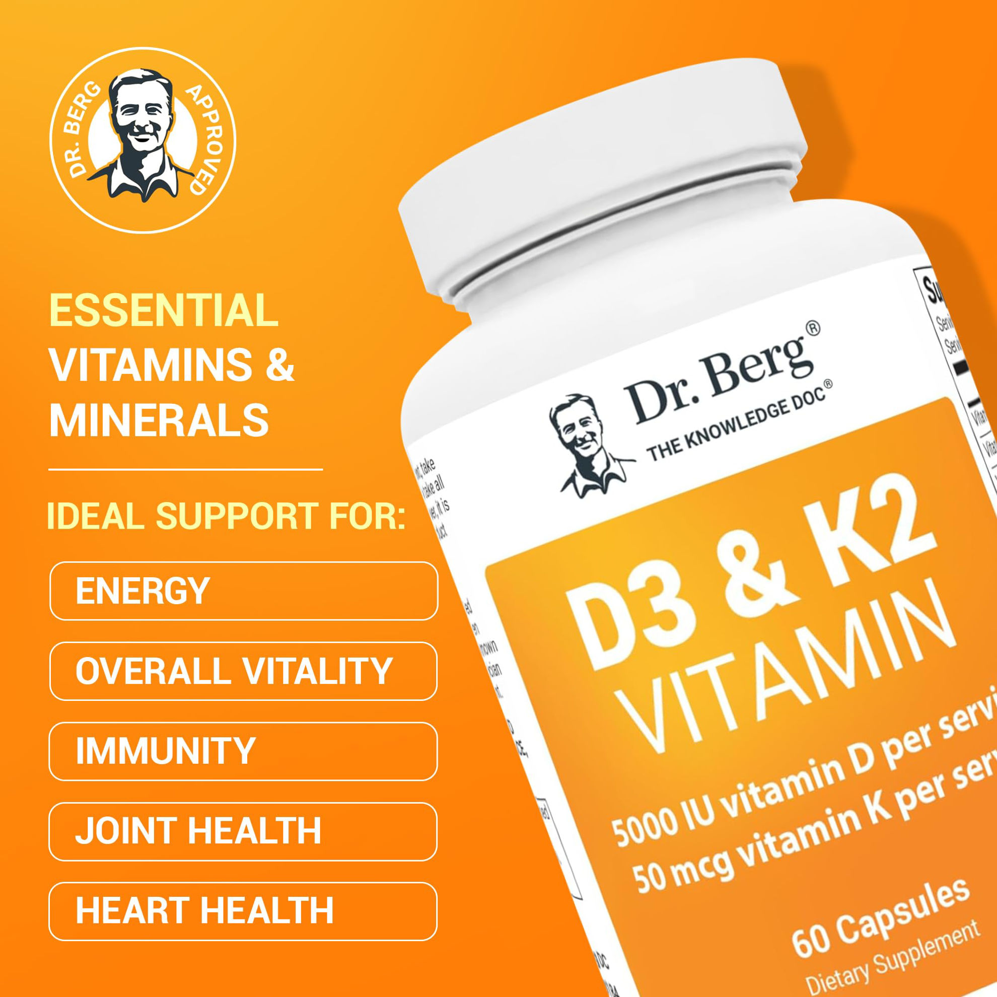 GetUSCart- Dr. Berg D3 K2 Vitamin 5000 IU w/MCT Powder - Includes 50 ...