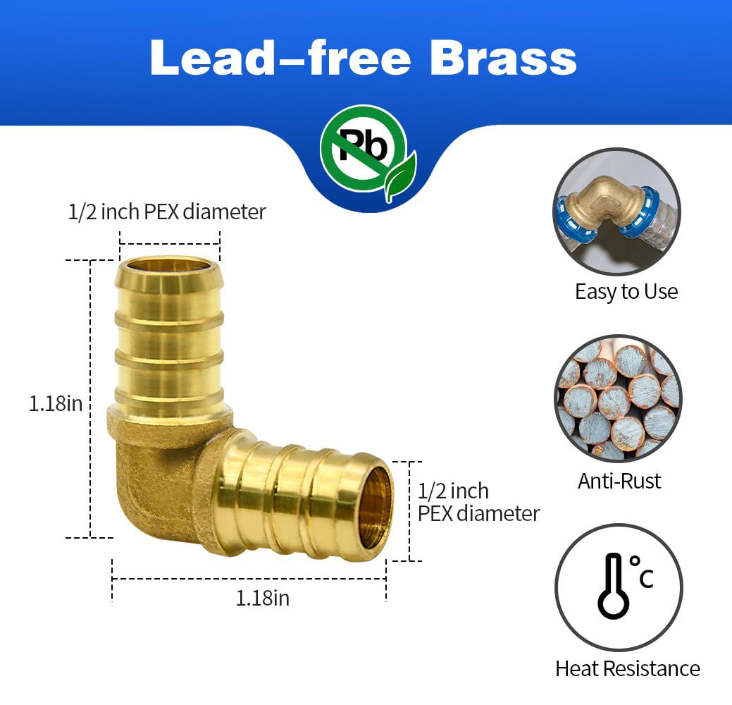 GetUSCart- 25/50/100 Pack PEX Fittings, 1/2" Fittings/ 3/4" Fittings, PEX Elbow/Tee/Straight ...
