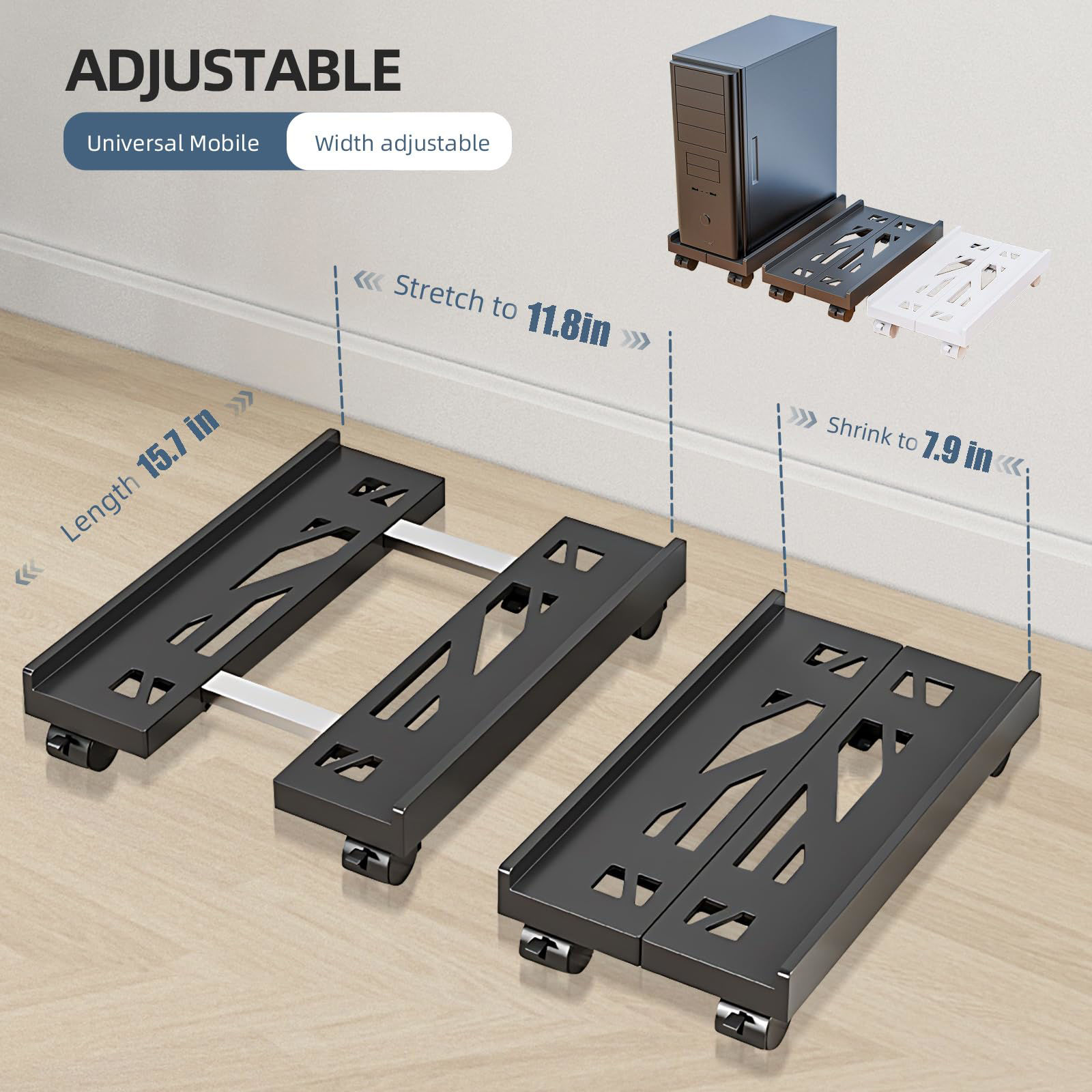 GetUSCart- Adjustable Mobile CPU Stand, Ventilated Computer Tower Stand ...