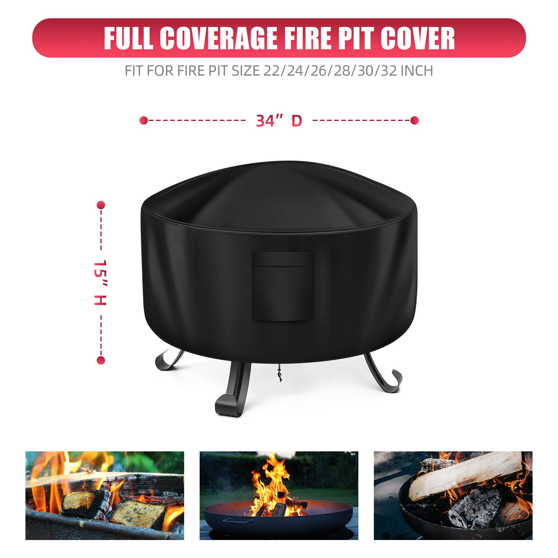 GetUSCart- WLEAFJ Fire Pit Cover Round for Fire Pit 22 Inch - 34 Inch ...
