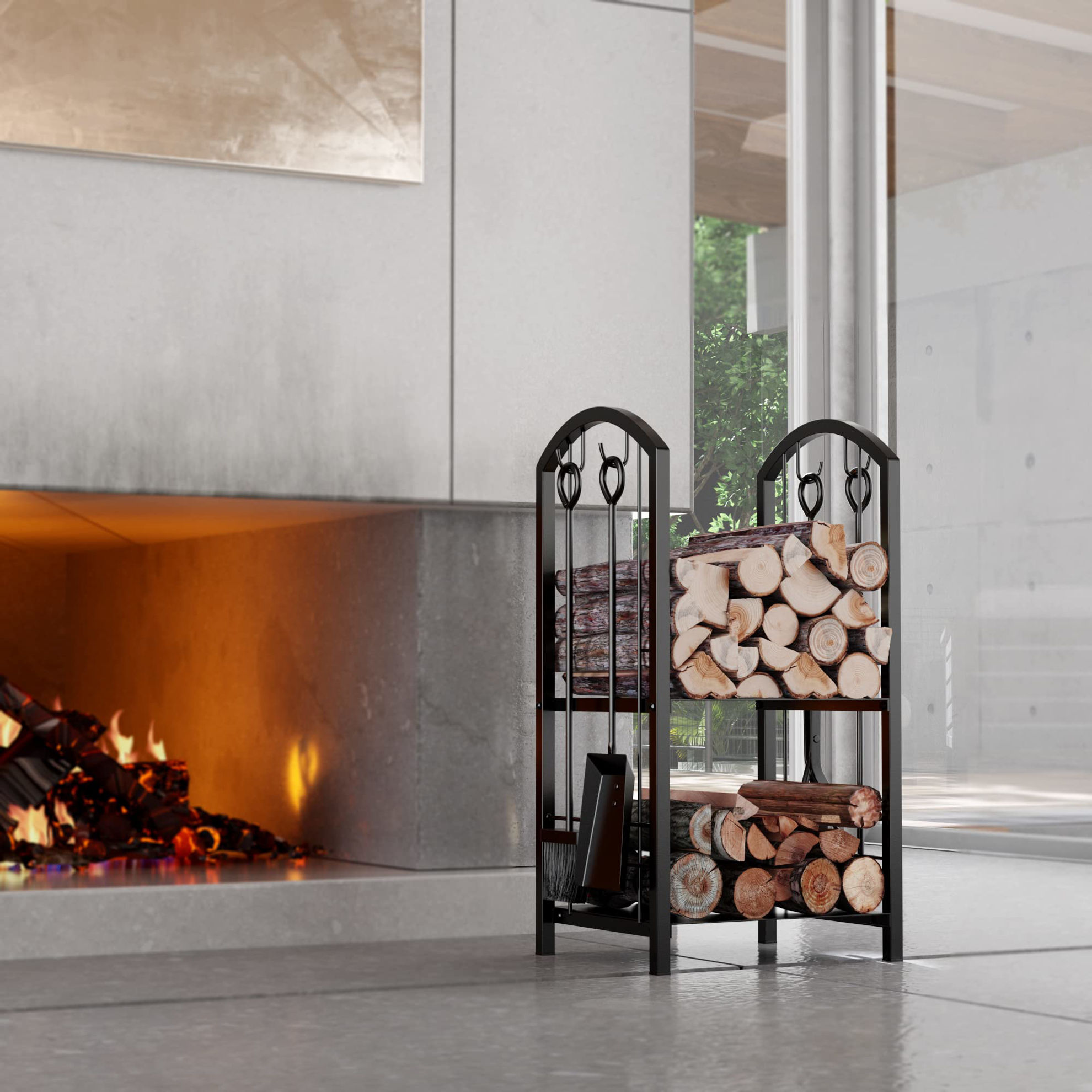 GetUSCart- Fire Beauty Fireplace Firewood Log Rack 5-Piece Storage Logs ...