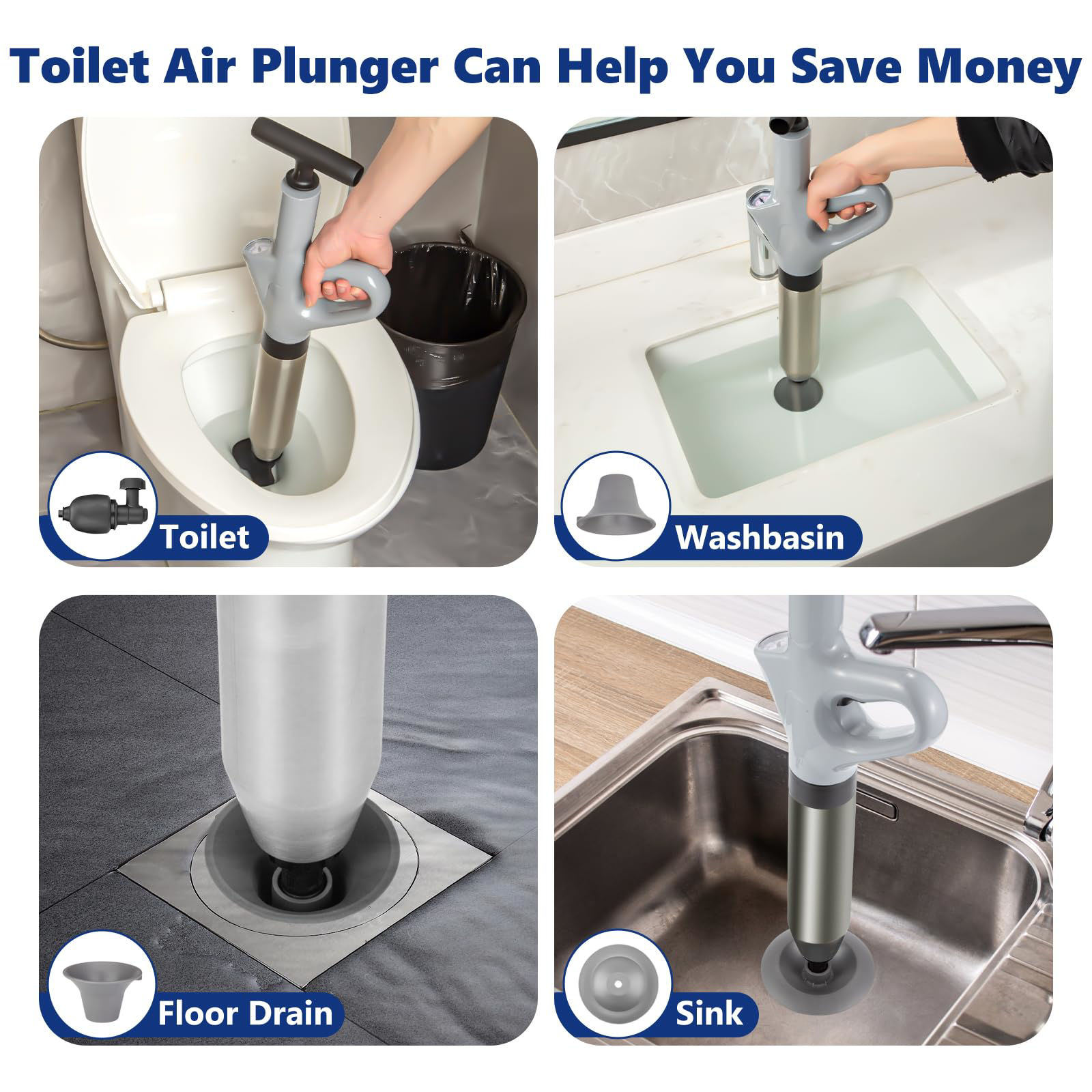 GetUSCart- MaxxGeek Toilet Plunge Blaster, High Pressure Toilet Plunger, High-Pressure Air Drain ...