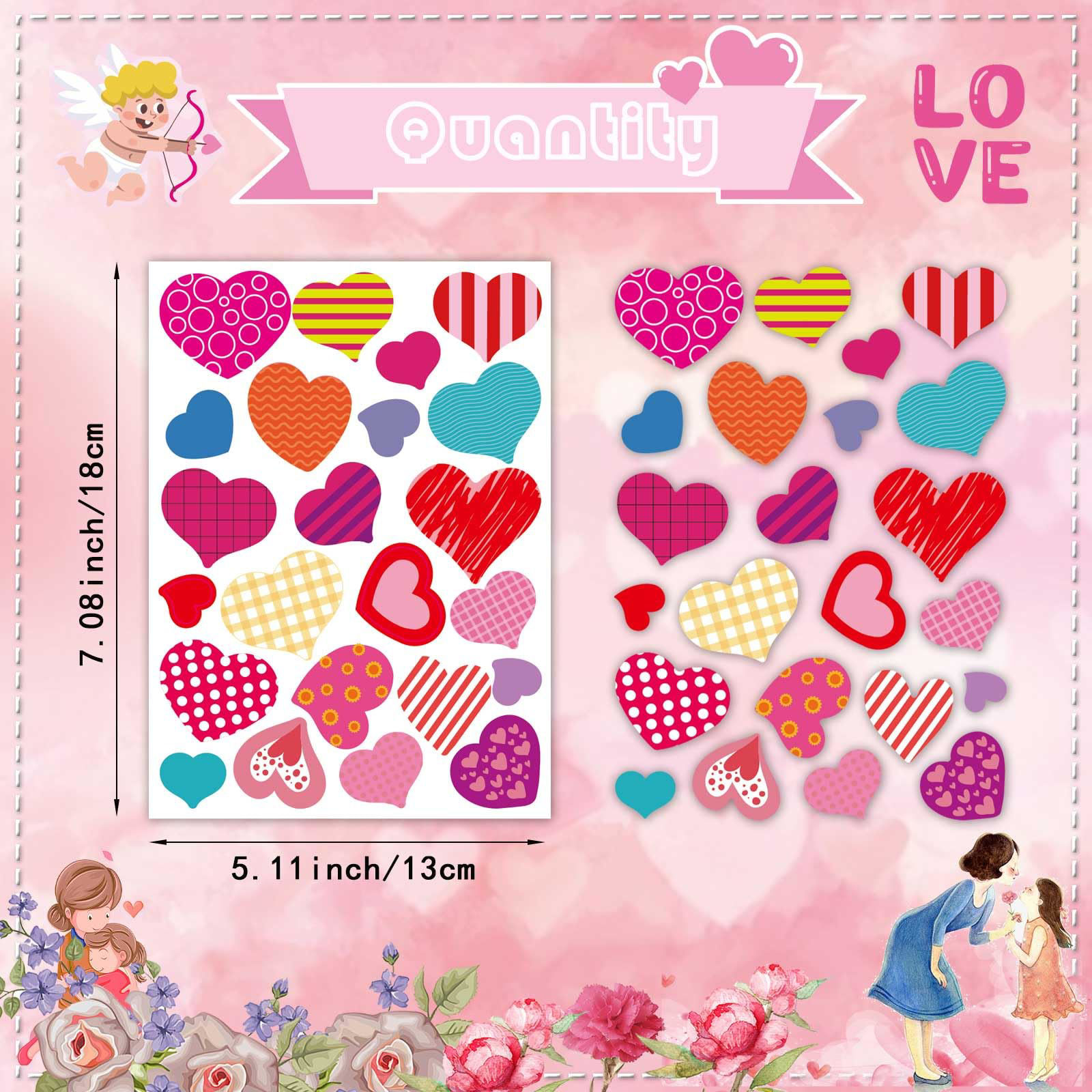 GetUSCart- Heart Stickers for Kids, Valentines Day Colorful Heart ...