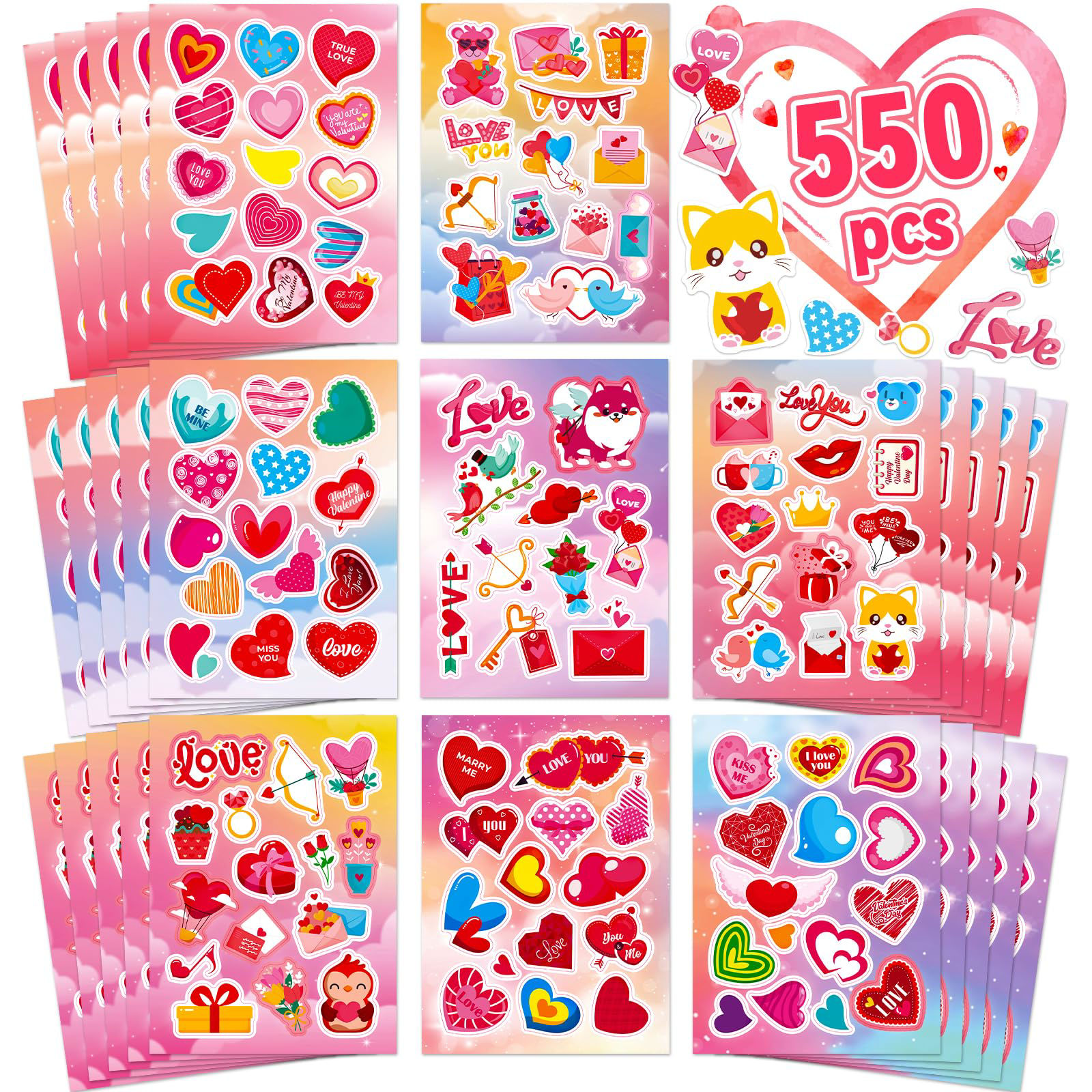 GetUSCart- 550PCS Valentines Day Stickers, 40 Sheet Heart Stickers ...