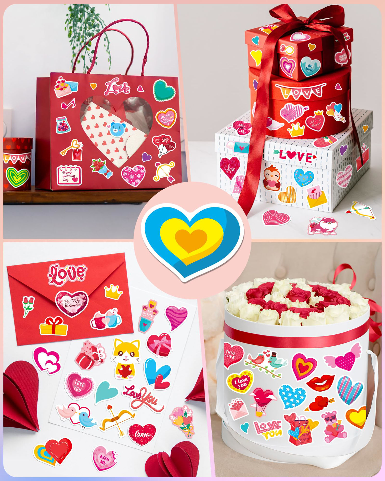 GetUSCart- 550PCS Valentines Day Stickers, 40 Sheet Heart Stickers ...