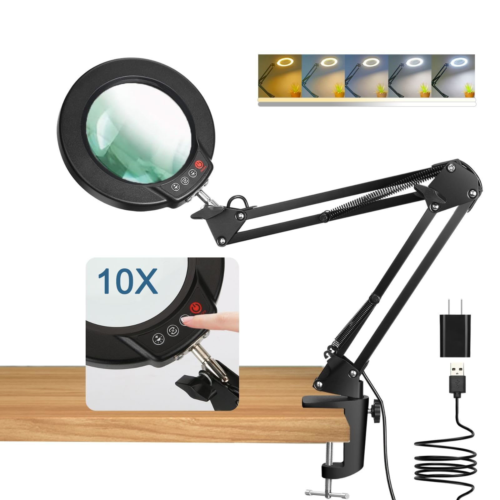 GetUSCart- Coyeth 10X Magnifying Glass with Light and Clamp, Real Glass ...