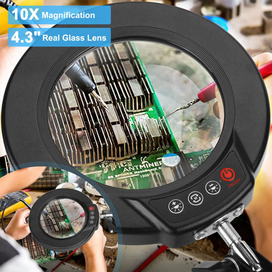 GetUSCart- Coyeth 10X Magnifying Glass with Light and Clamp, Real Glass ...