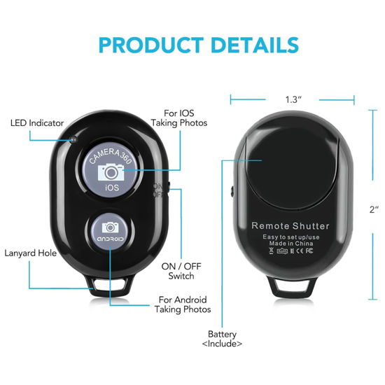 GetUSCart- Black Bluetooth Remote Shutter Selfie Button Camera Wireless ...