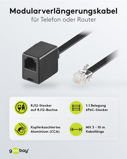 GetUSCart- goobay Wentronic Modular Extension Cable 6 Pin RJ12 Plug to ...