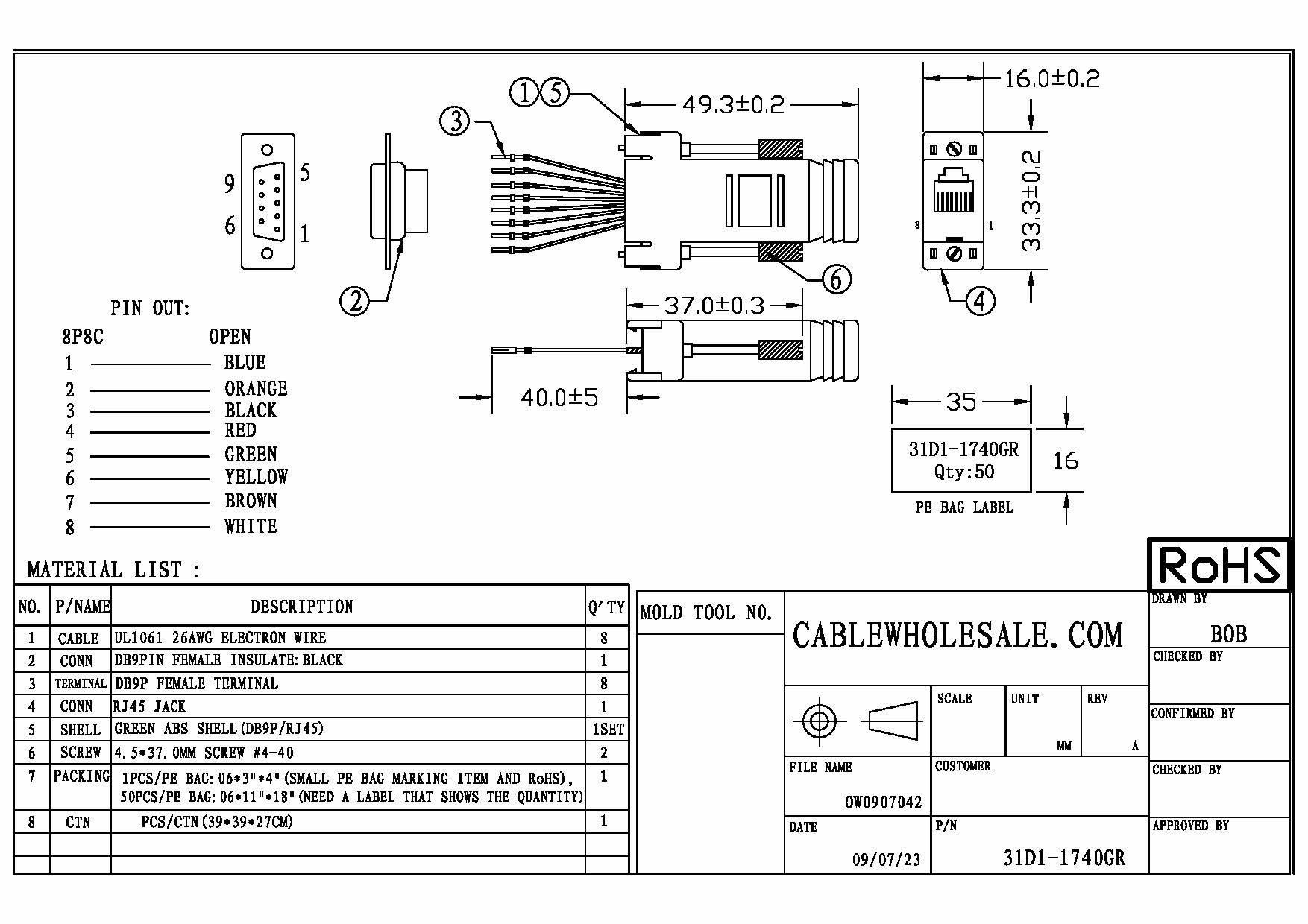 GetUSCart- CableWholesale DB9 to RJ45 Modular Adapter - F/F - Serial ...