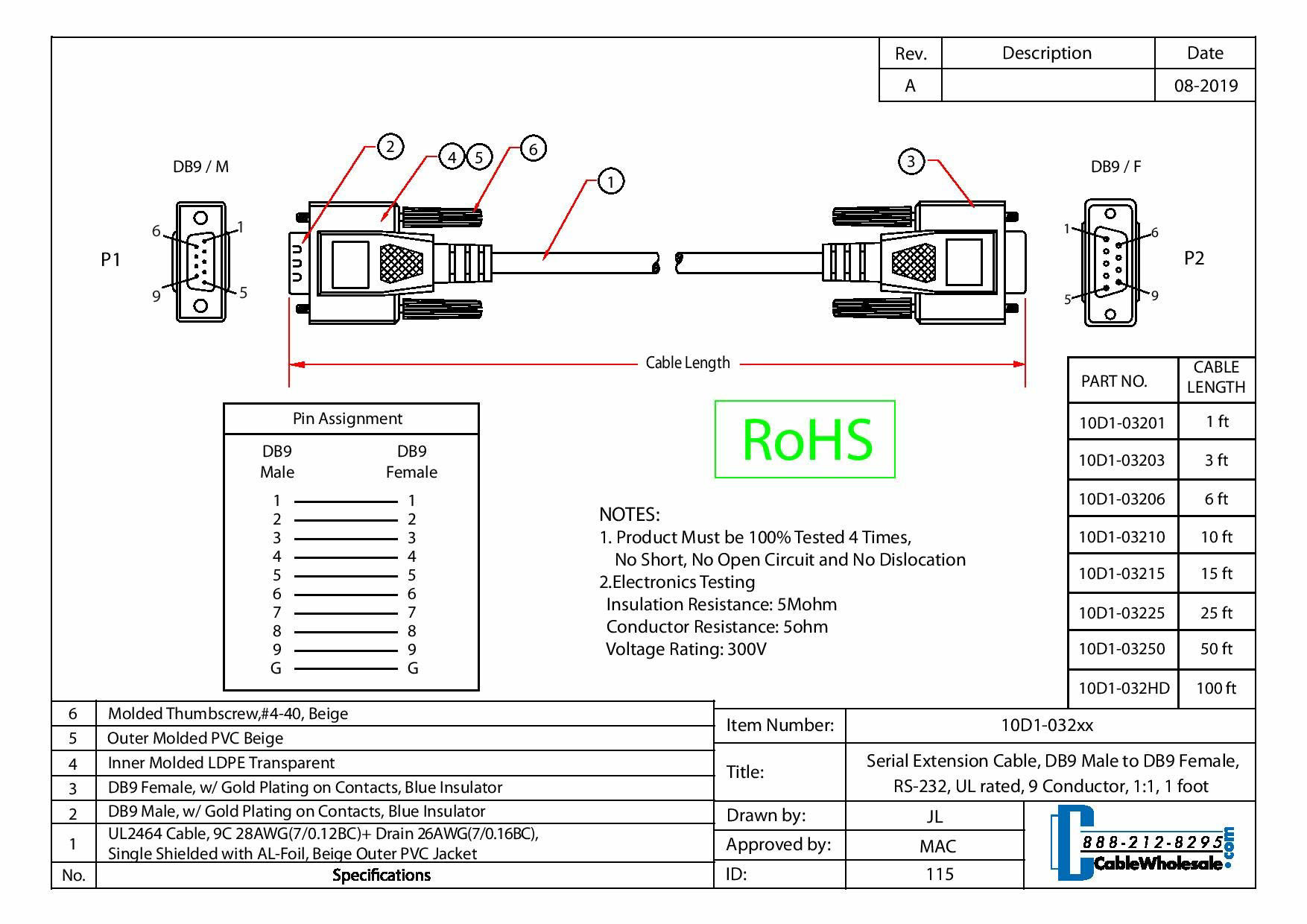 GetUSCart- CableWholesale 1 feet Serial Extension Cable, DB9 Male to ...
