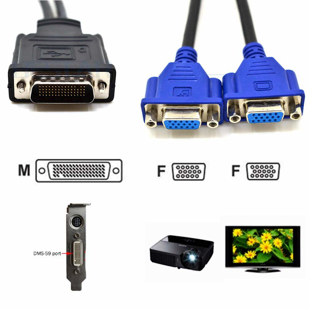 GetUSCart- DMS-59 Pin Male to Dual VGA Female Y Splitter Video Card Adapter Cable