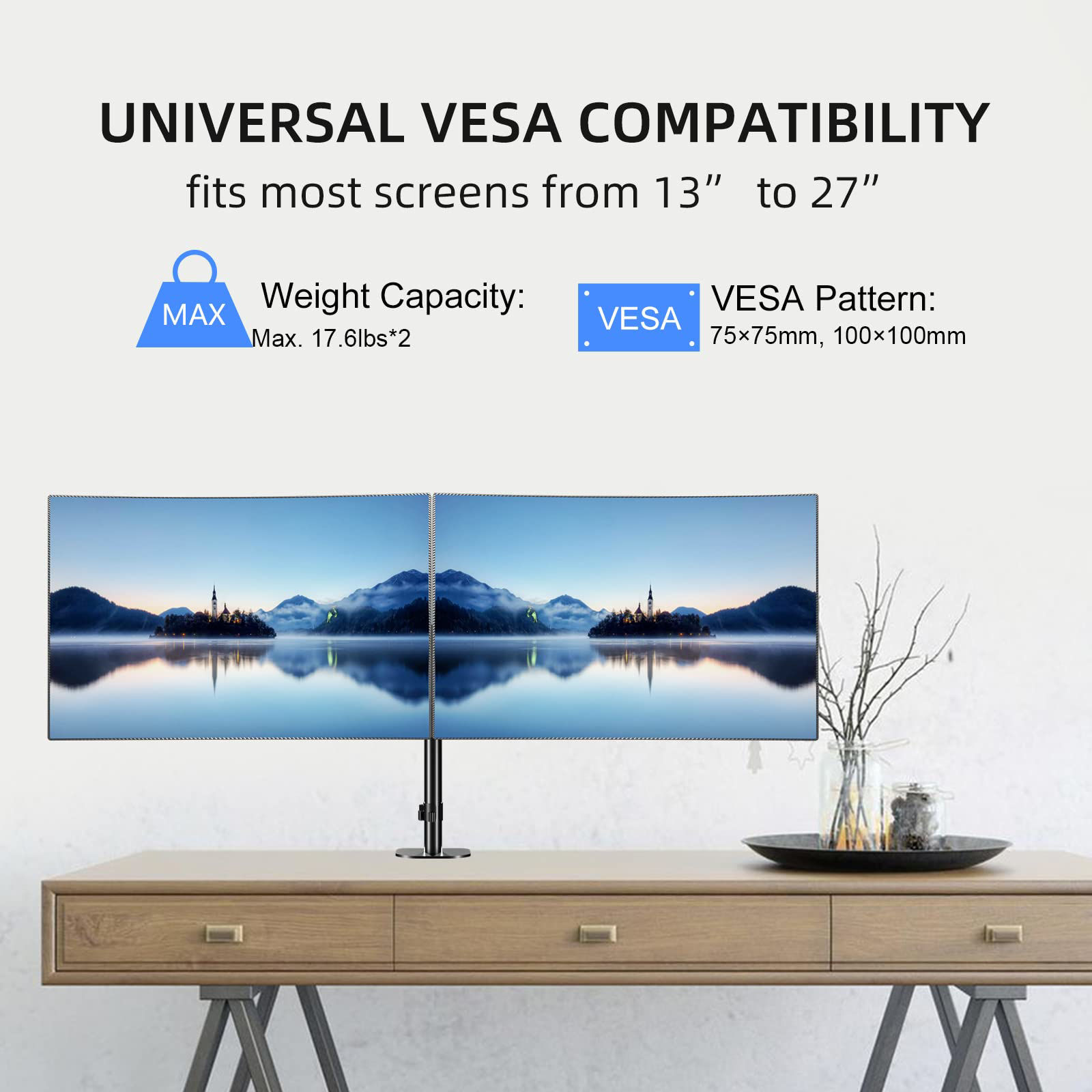 GetUSCart- Pholiten Dual Monitor Stand 10-32",Height Adjustable Spring ...