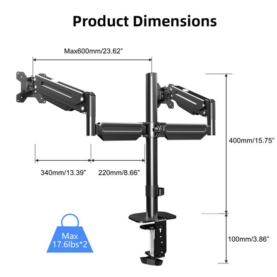GetUSCart- Pholiten Dual Monitor Stand 10-32",Height Adjustable Spring ...