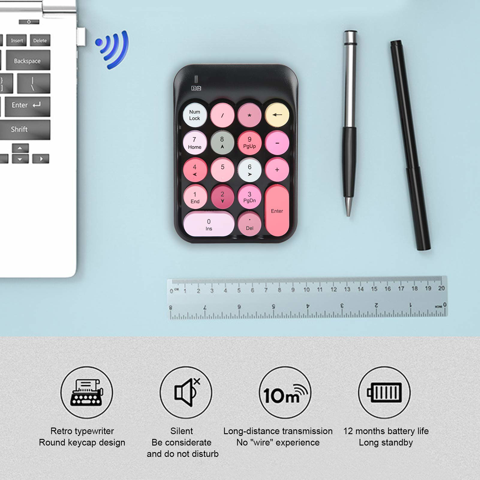 GetUSCart- Numeric Keypad, 2.4GHz Wireless Number Pad 18-Keys Colorful ...