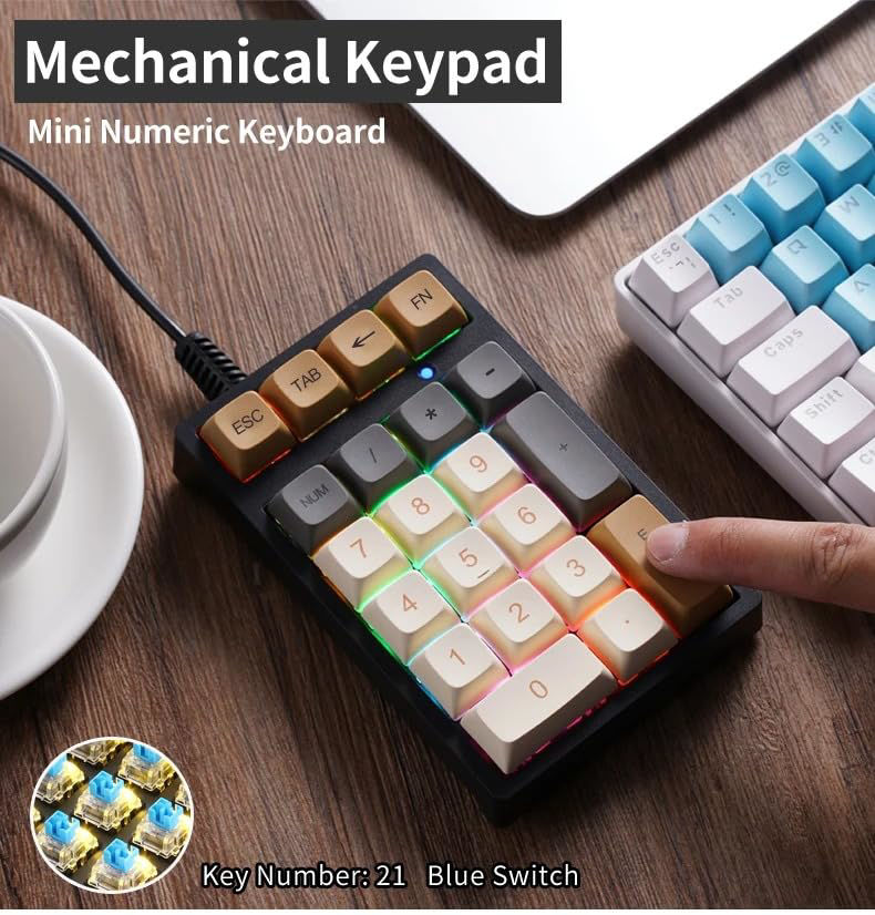 GetUSCart- Mechanical Number Pad, Hot Swappable Numpad Wired USB 21 ...