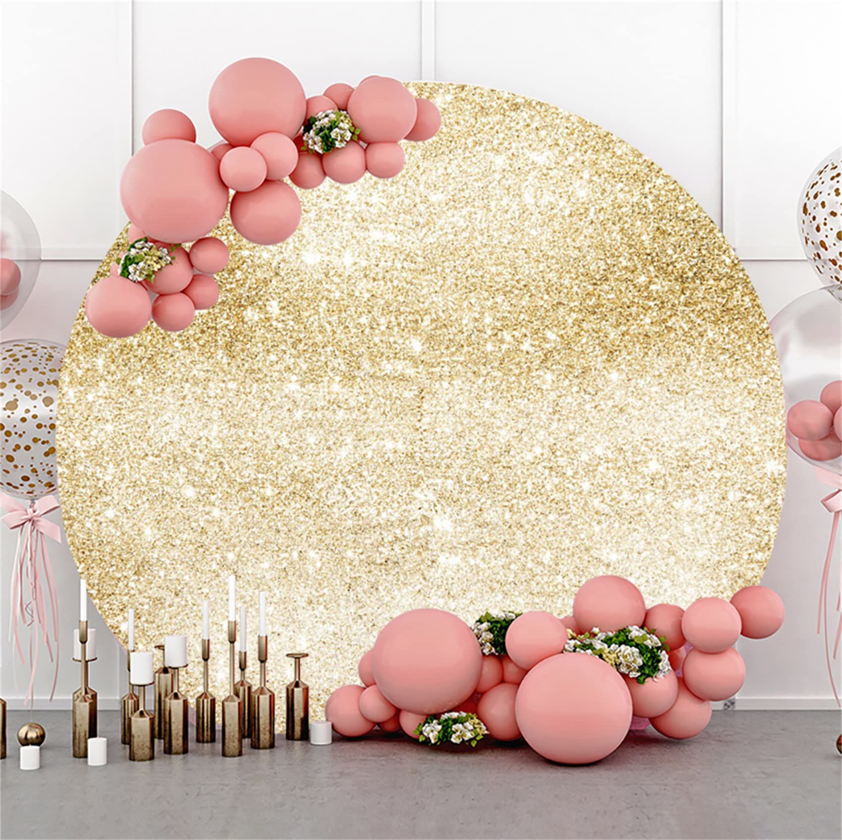 GetUSCart- Leowefowa Glitter Golden Round Backdrop Cover 6x6ft ...