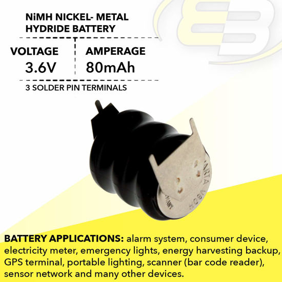 GetUSCart- (2-Pack) 3/V80H 3 Pin 3.6V 80mAh NiMH Battery Made with Genuine VARTA Cells ...