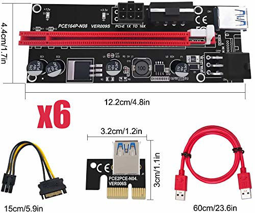 GetUSCart- 6 Pack GPU Riser Latest V009S ALB Vendor PCIE Riser 6 PIN ...