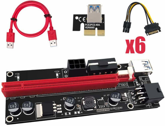 GetUSCart- 6 Pack GPU Riser Latest V009S ALB Vendor PCIE Riser 6 PIN ...