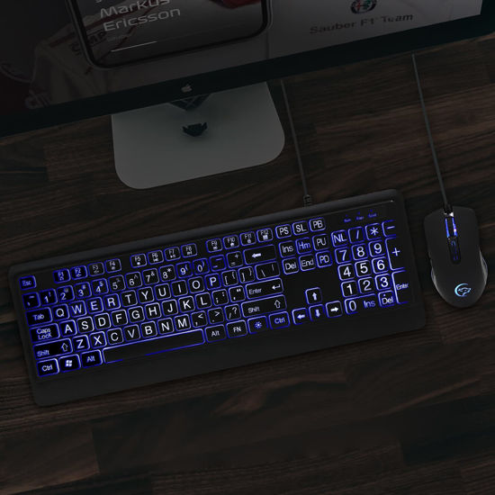 GetUSCart- Backlit Wired Keyboard and Mouse Combo, Large Print Keyboard ...