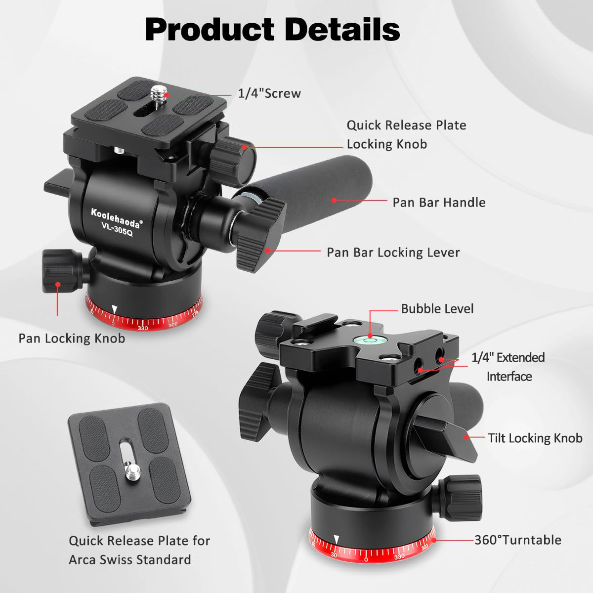 GetUSCart- Koolehaoda Tripod Fluid Head Compact Video Head Pan Tilt ...