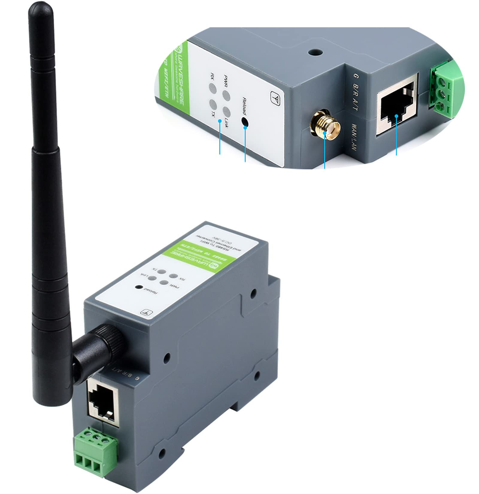 GetUSCart- Rail-Mount Serial Server, RS485 to WIFI, RS485 to Ethernet, Ethernet to WIFI ...