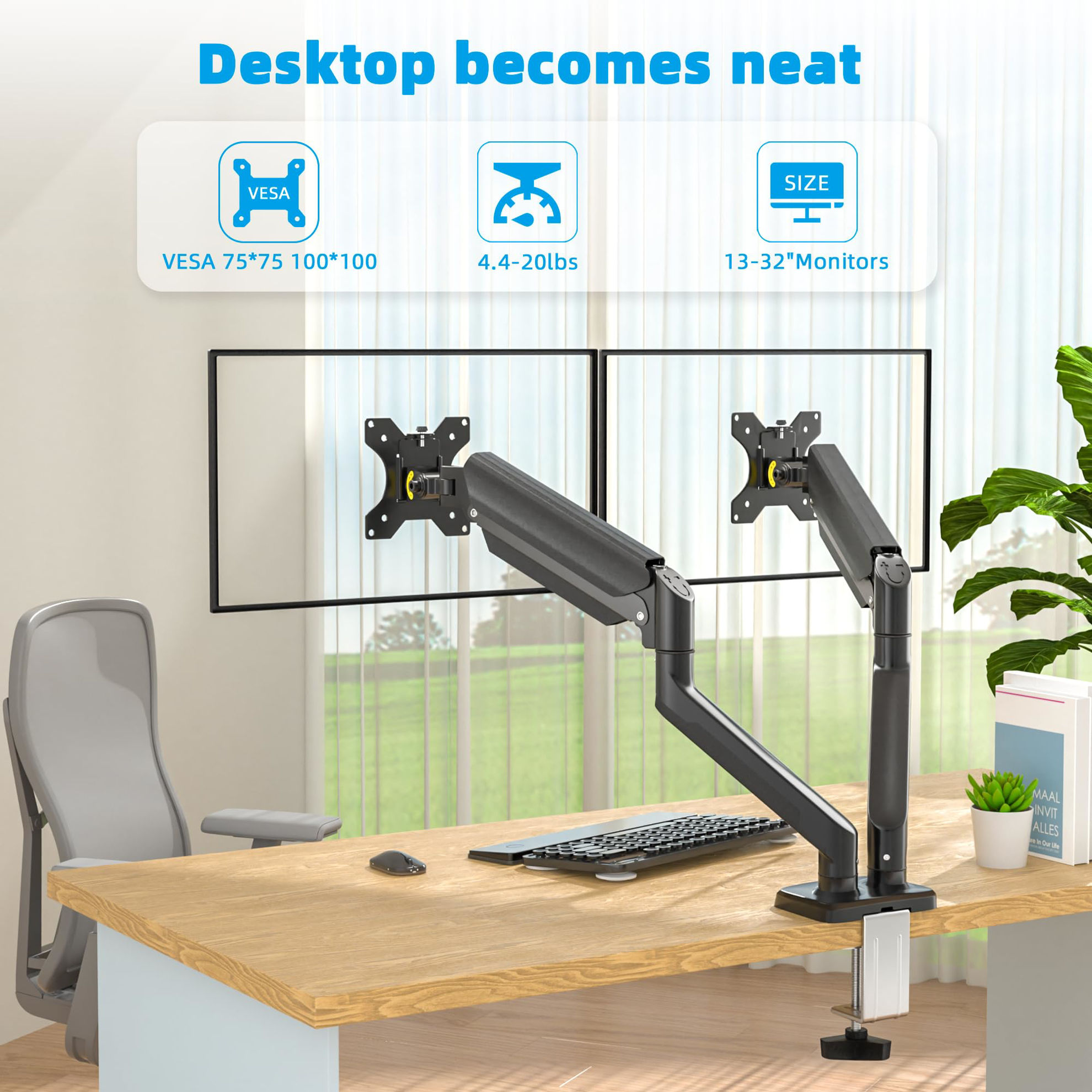 GetUSCart- WEARSON Dual Monitor Arm Desk Mount - Height Adjustable ...