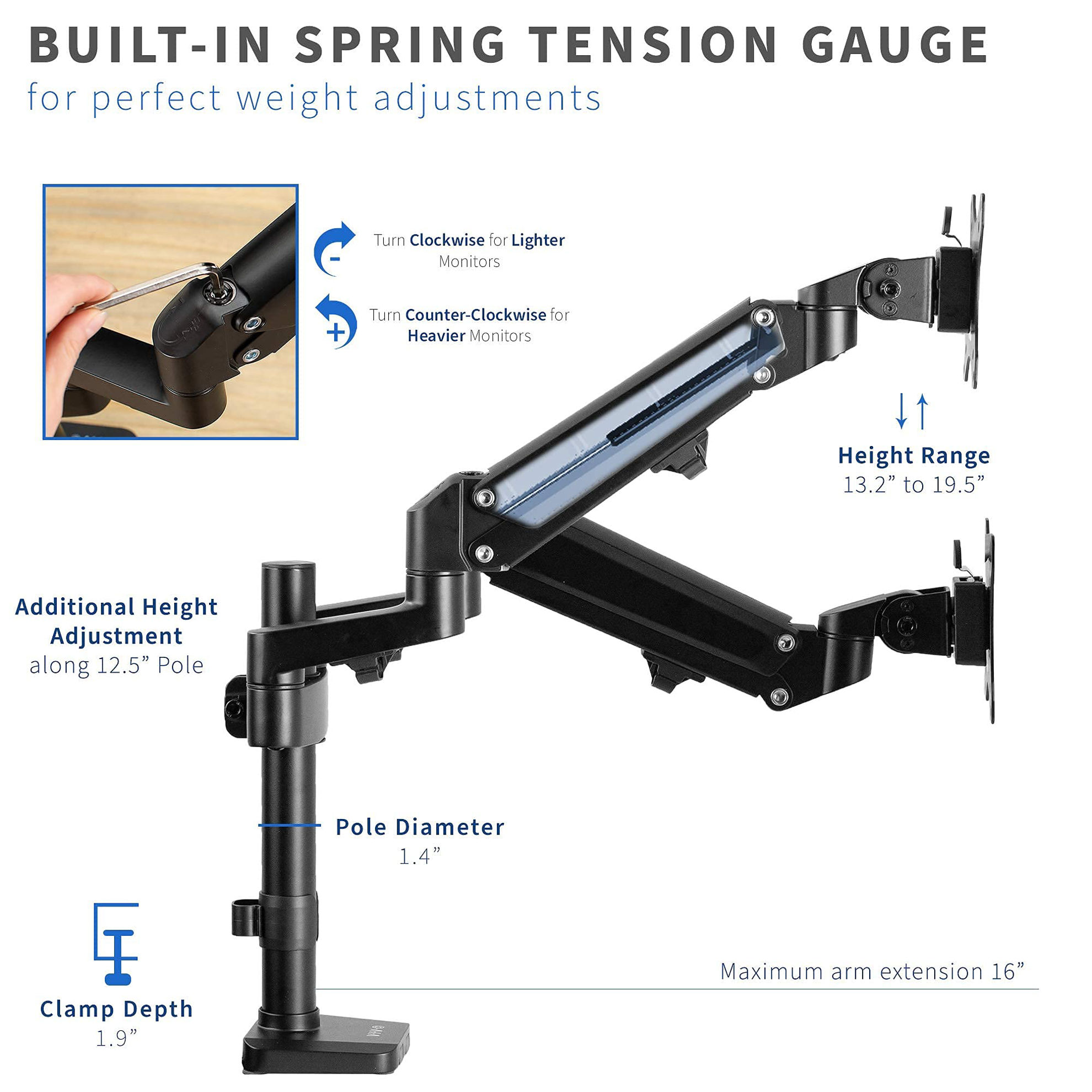 GetUSCart- VIVO Heavy Duty Dual 17 to 32 inch Monitor Pneumatic Spring ...