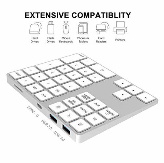 GetUSCart- Number Keyboard 34-Keys Numeric Keypad + USB Type-C Hub Bluetooth Numeric Keypad ...