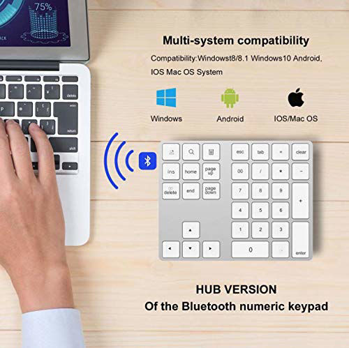 GetUSCart- Number Keyboard 34-Keys Numeric Keypad + USB Type-C Hub Bluetooth Numeric Keypad ...