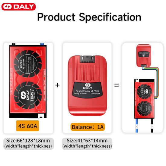 GetUSCart- DALY Smart BMS 4S 12V 60A + Parallel Module 1A with CAN Communication Function ...