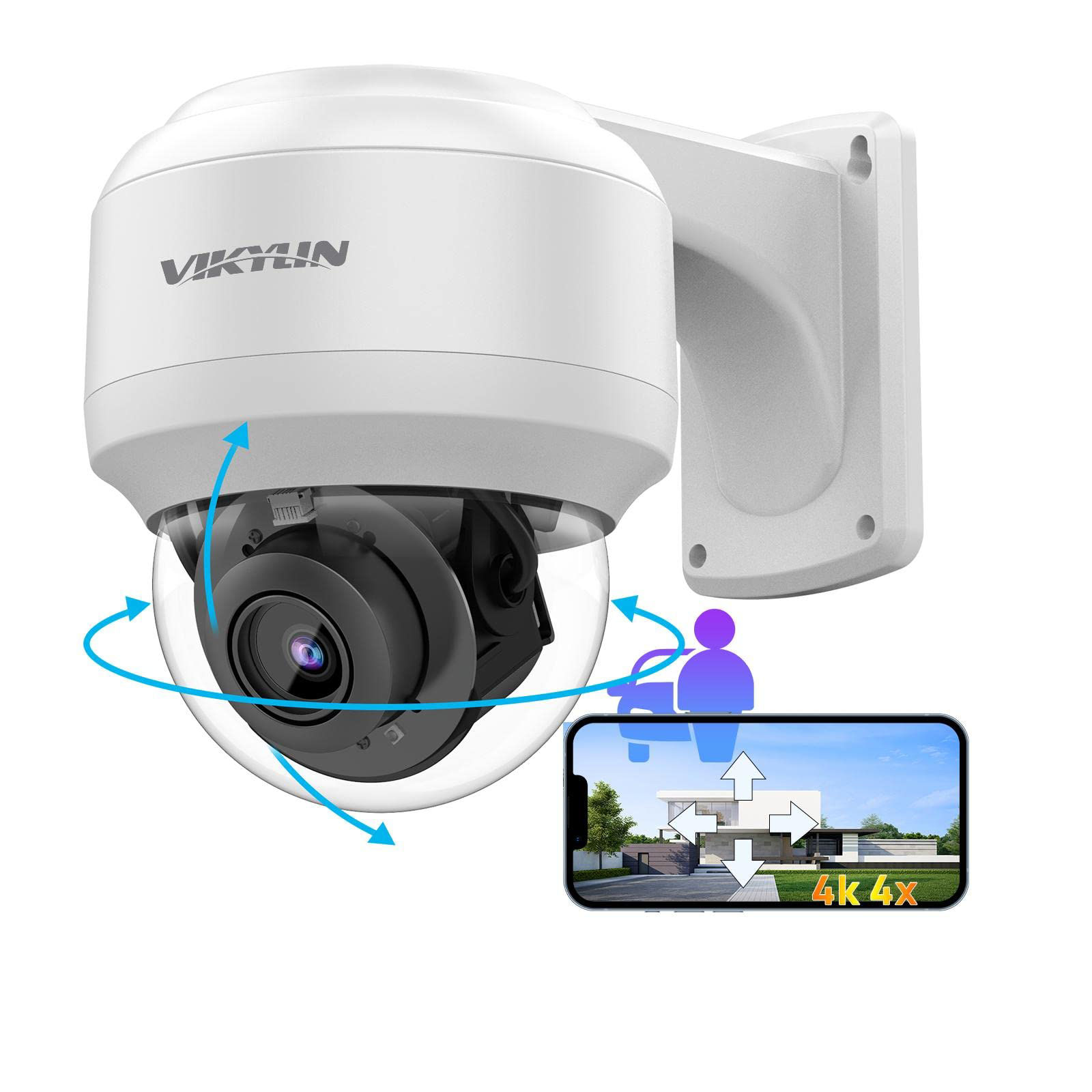 GetUSCart- VIKYLIN 4K PTZ Outdoor Camera 8MP IP POE with Audio, Pan Tilt 4X Optical Zoom/2.8 ...