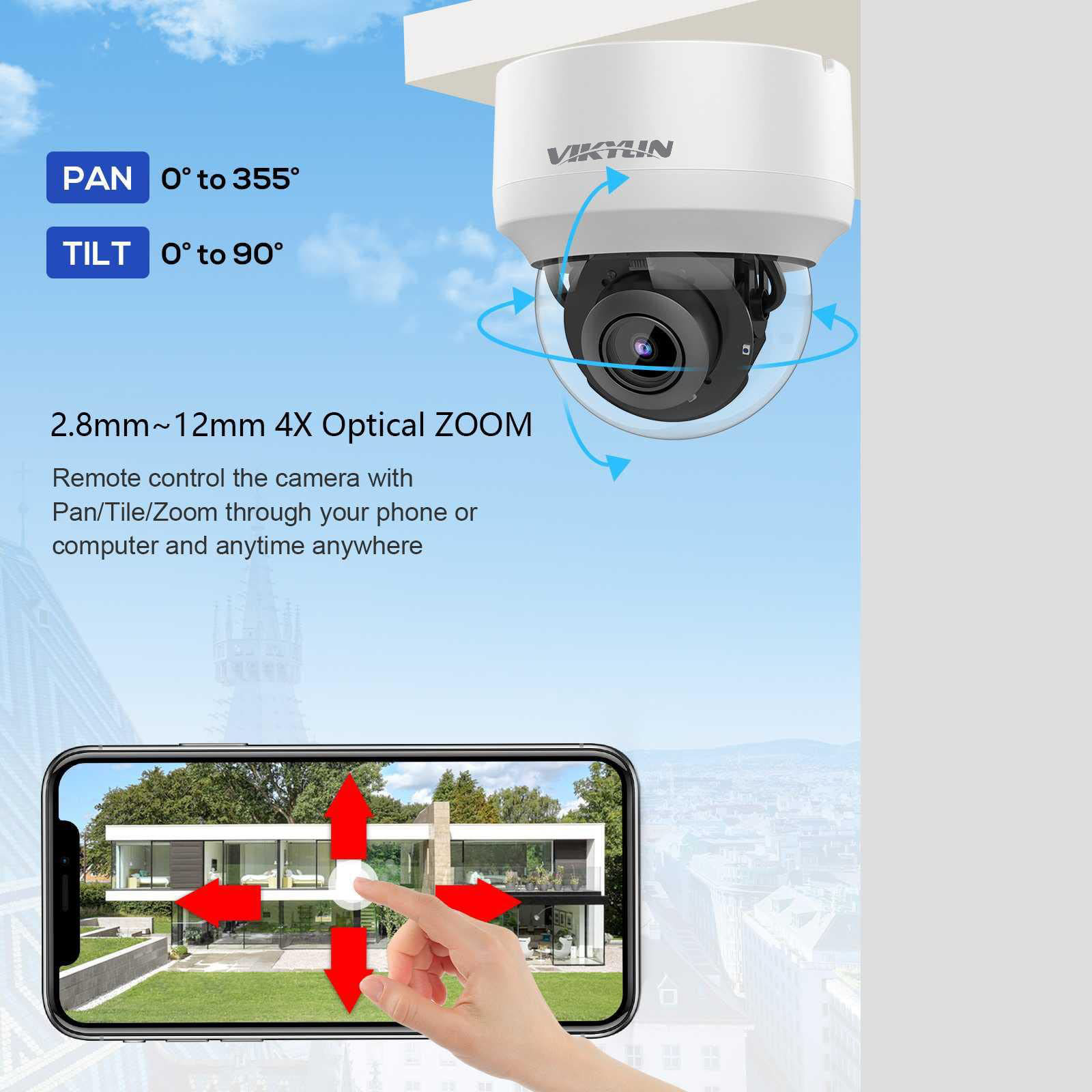 GetUSCart- VIKYLIN 4K PTZ Outdoor Camera 8MP IP POE with Audio, Pan ...