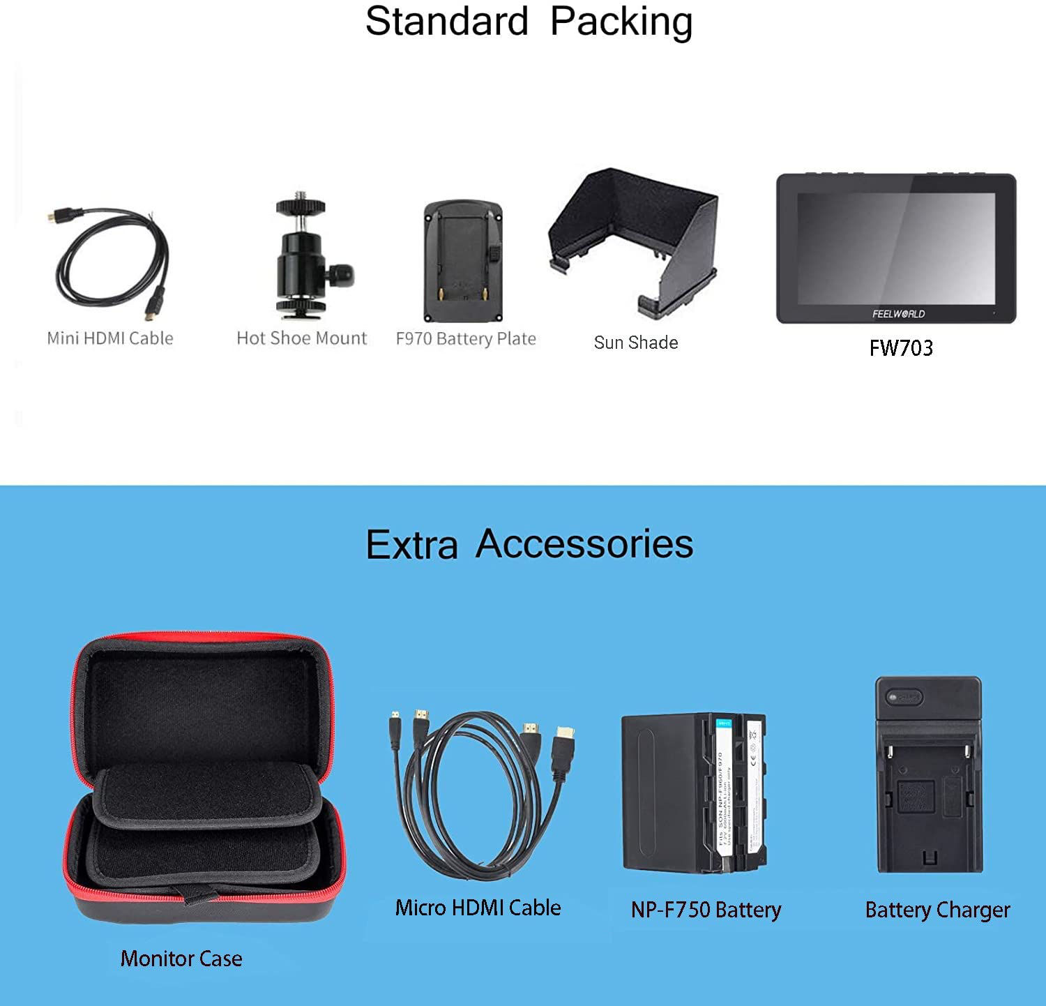 GetUSCart- FEELWORLD FW703 +NP-F970 Battery+ Charger+Carry Case 7 Inch ...