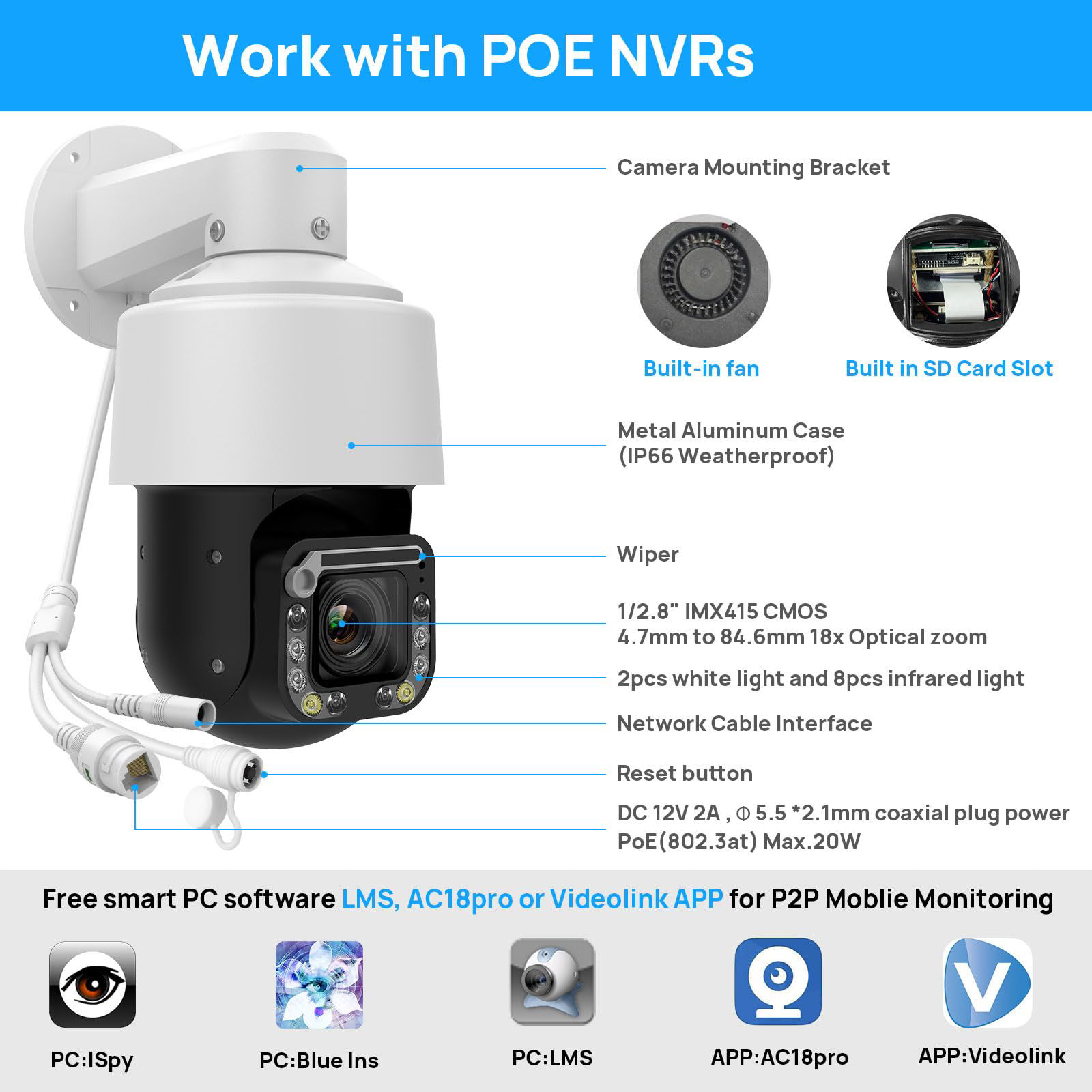 GetUSCart- VIKYLIN 4K PTZ Outdoor Camera 8MP IP POE Auto Tracking Pan ...