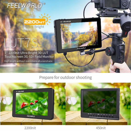 GetUSCart- FEELWORLD LUT7S 7 inch Field Monitor Ultra Bright 2200nit Touch Screen 3D LUT 4K HDMI ...