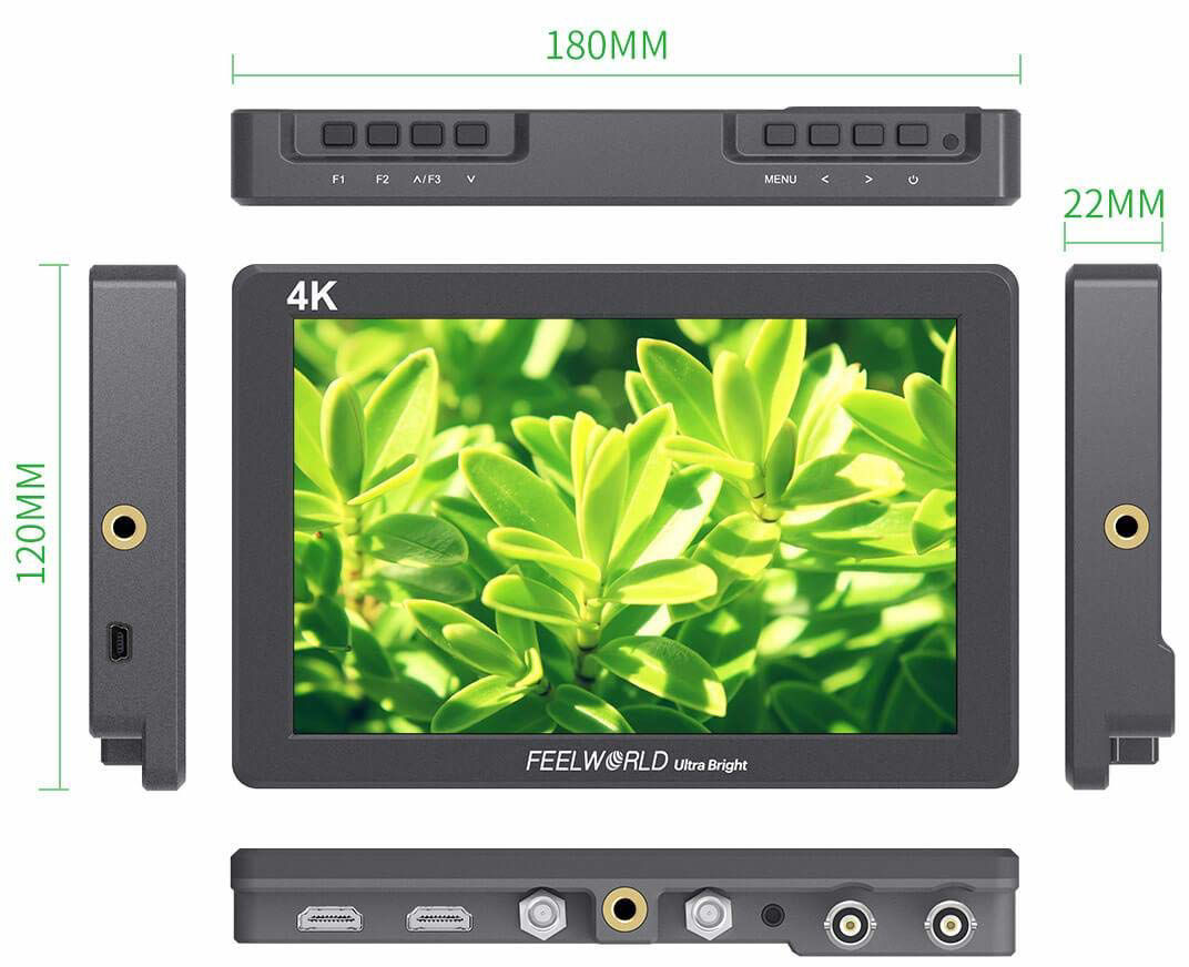 GetUSCart- FEELWORLD P7S 7 Inch 2200nit Daylight Viewable Camera Field Monitor 1920x1200 3G-SDI ...