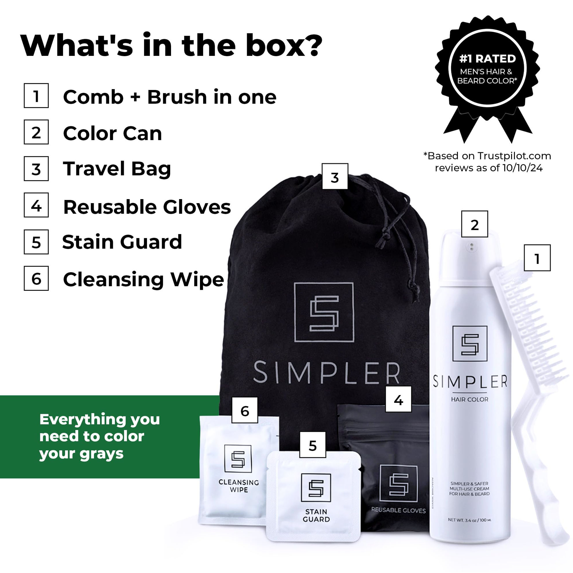 GetUSCart- Simpler Hair Color for Men Kit for Full Gray Coverage - Dark ...